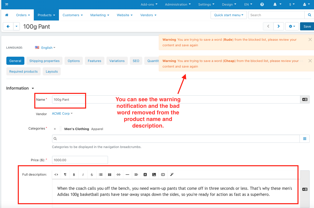 CS-Cart Word’s Blocker Addon